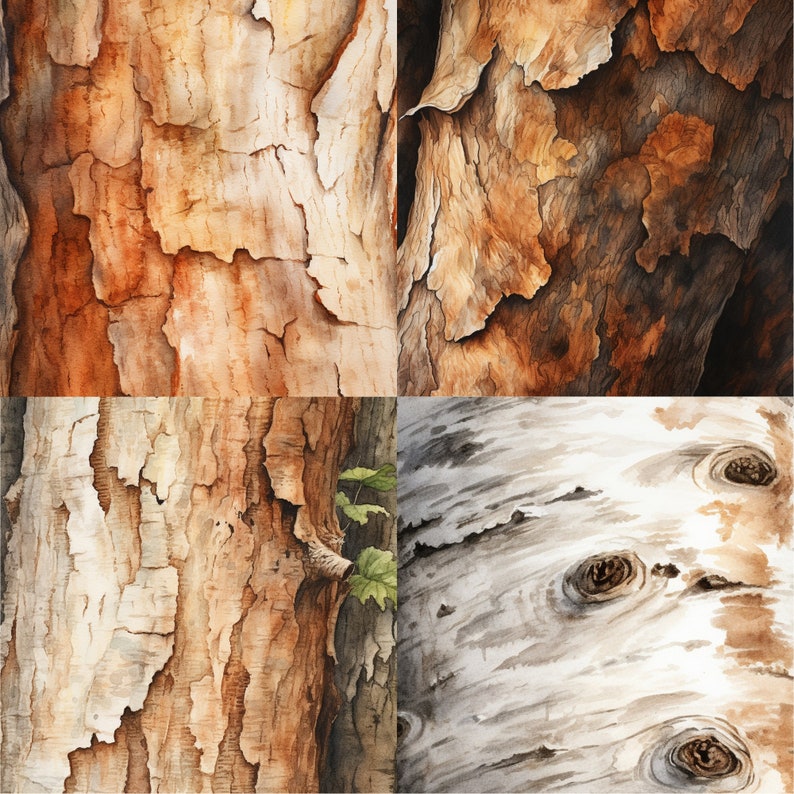 Tree Bark Digital Textures // Watercolor Digital Texture Set ...