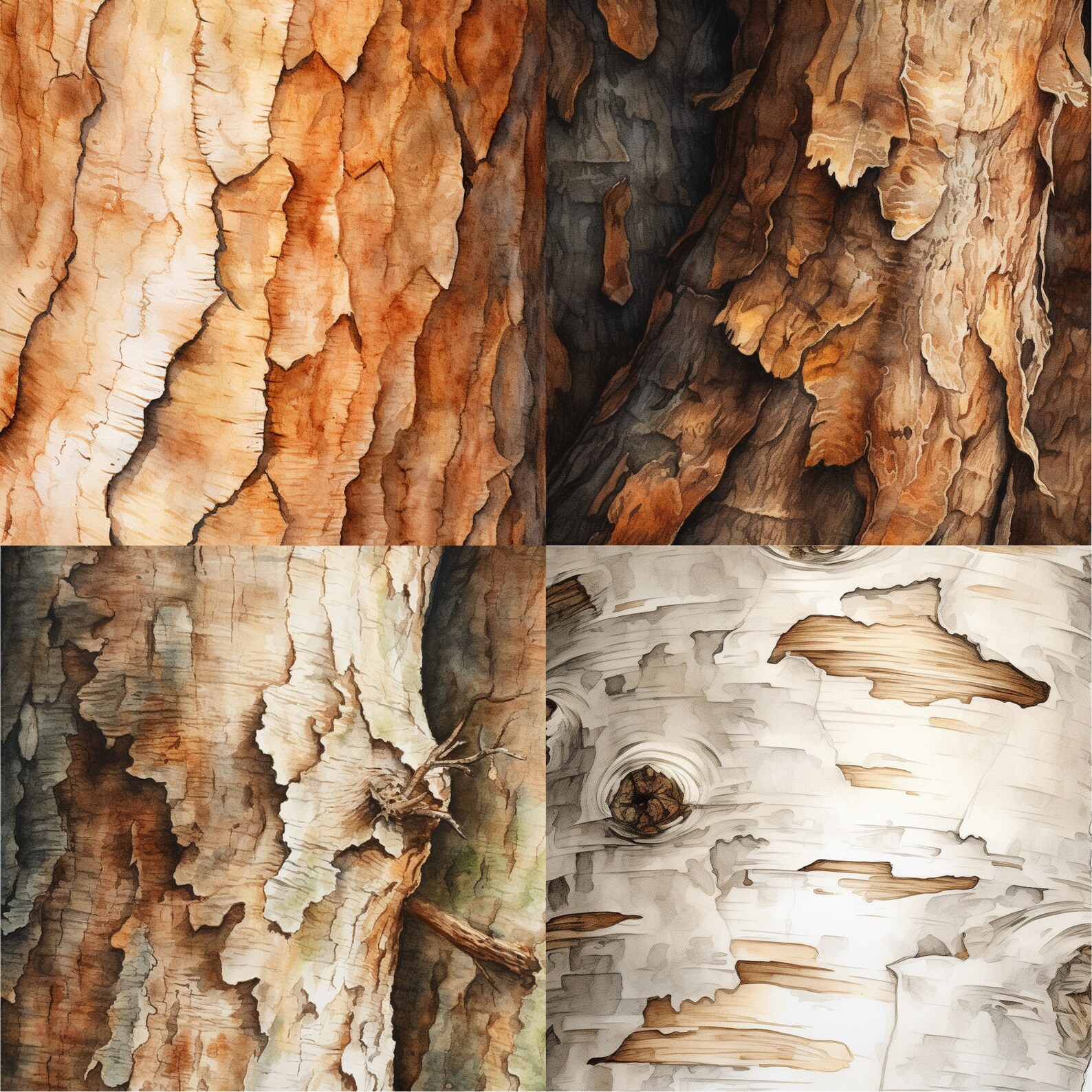 Tree Bark Digital Textures // Watercolor Digital Texture Set ...