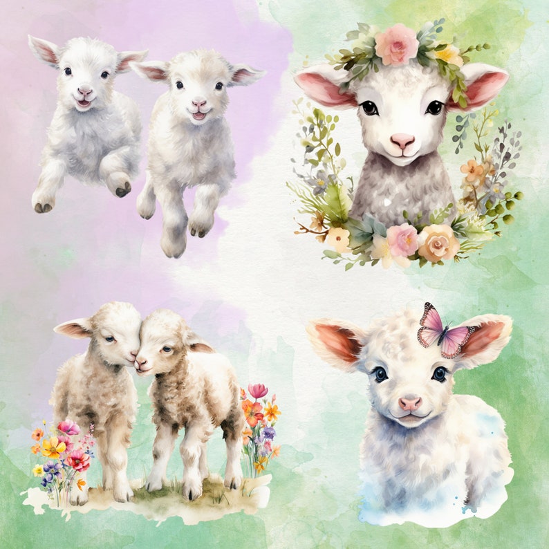 Watercolor Cute Lamb Clipart Set // Easter Lambs Clipart // Baby Sheep ...