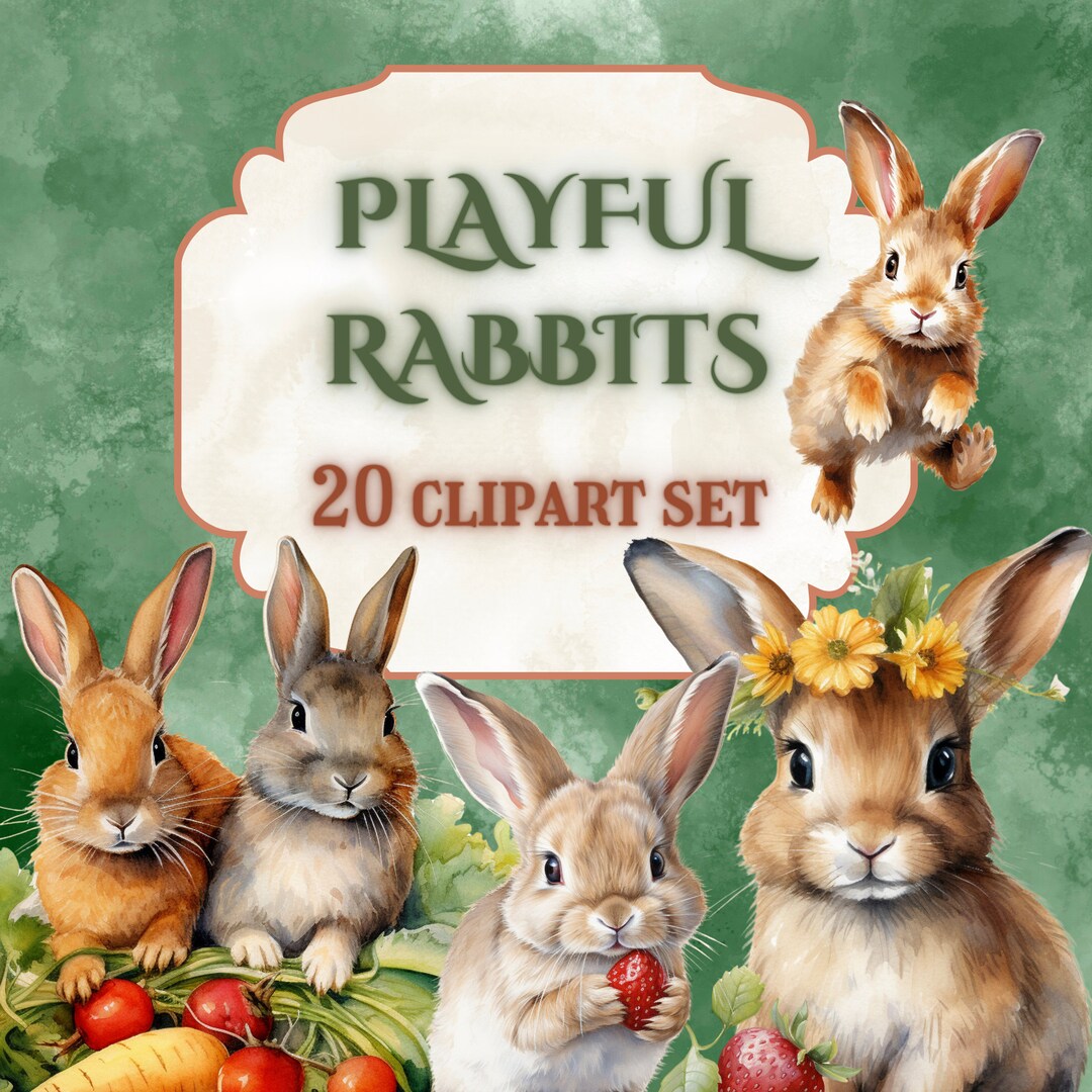 Watercolor Rabbit Clipart Set // Easter Bunny Clipart Bundle // Cute ...
