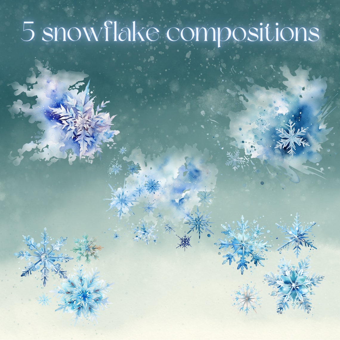 Winter Clipart Set // Watercolor Snowflake Cliparts // Snowflake and ...