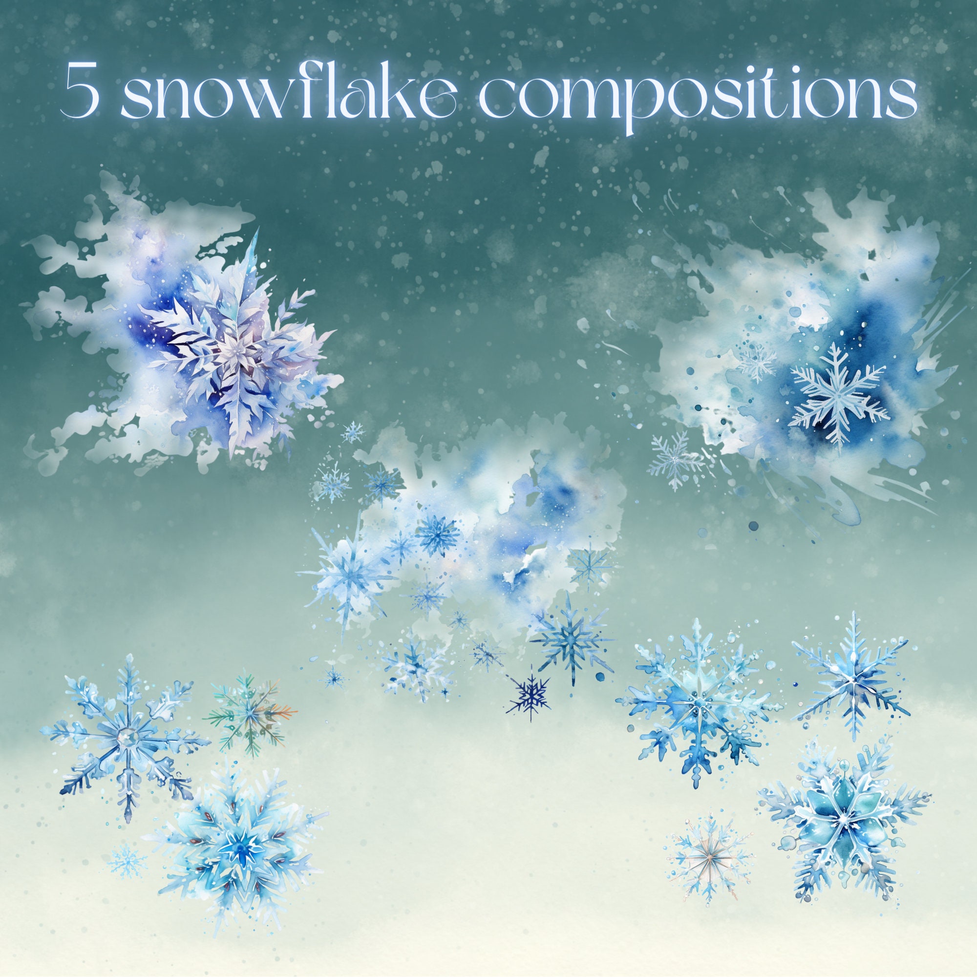 Winter Clipart Set // Watercolor Snowflake Cliparts // Snowflake and ...