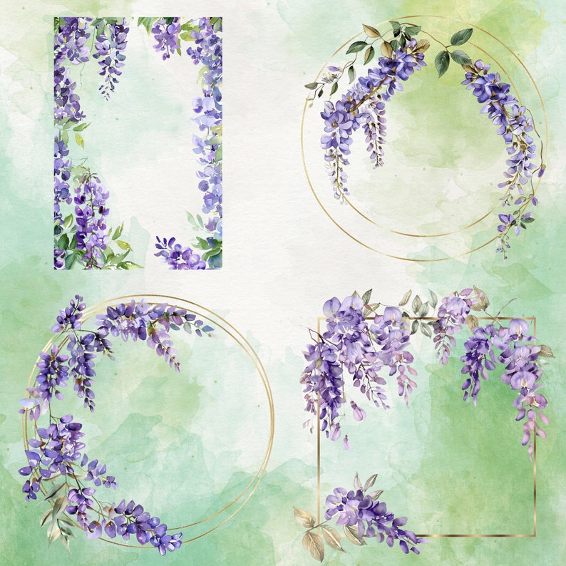 Watercolor Wisteria Clipart Set // Watercolor Wisteria Borders and ...
