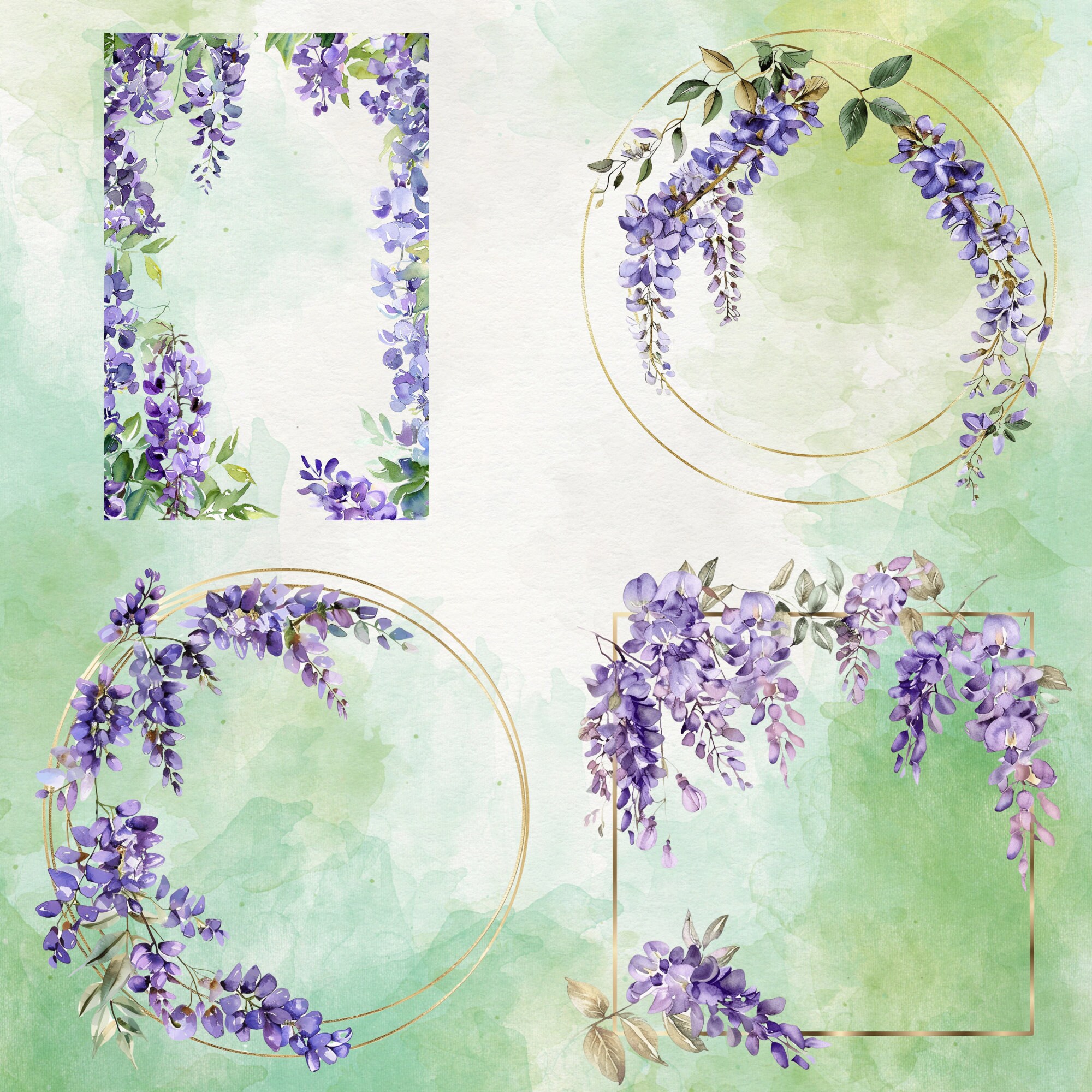 Watercolor Wisteria Clipart Set // Watercolor Wisteria Borders and ...