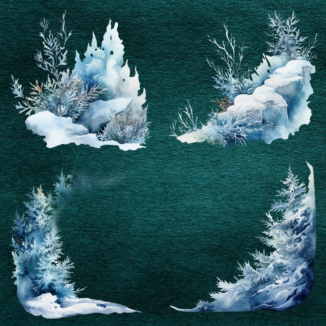 Winter Woodland Clipart Set: Forest Decorative Corners (digital ...