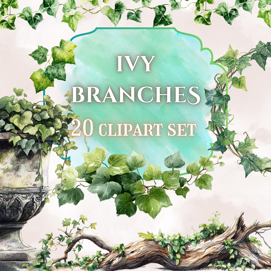 Watercolor Ivy Clipart Set, Greenery Frames & Borders (PNG, JPG) - Etsy