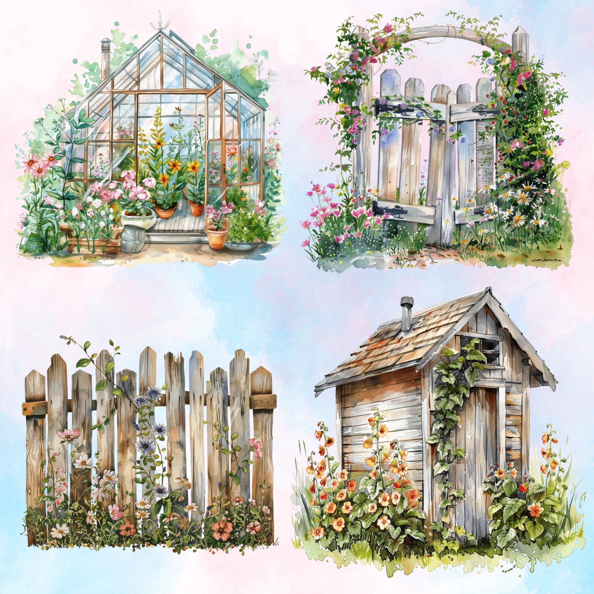 Watercolor Gardening Clipart Set // Spring Garden Watercolor Cliparts ...