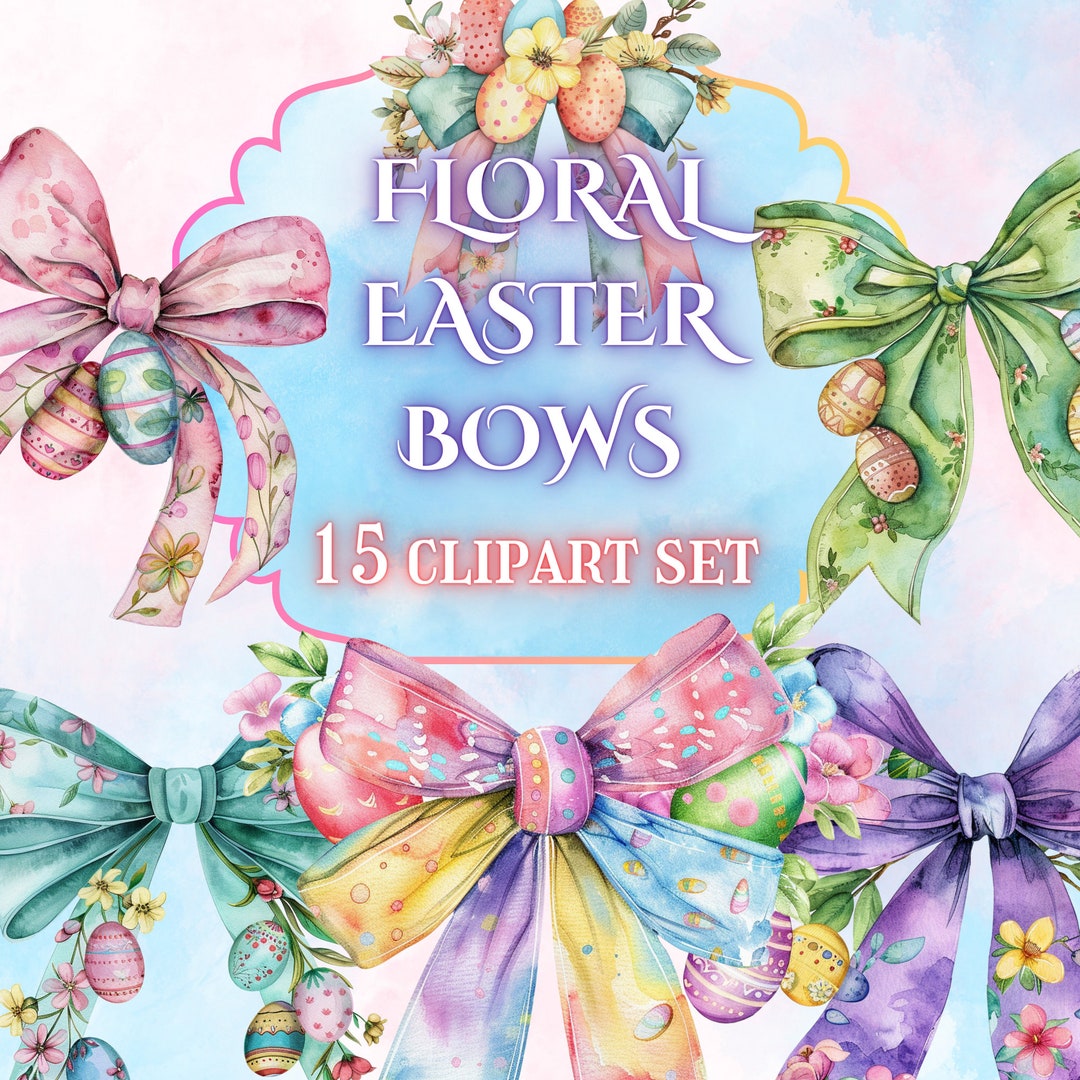 Watercolor Easter Bow Clipart Bundle // Commercial Use Easter Cliparts ...
