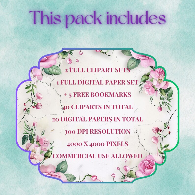 Watercolor Pink Rose Clipart & Digital Paper Set (digital Download) - Etsy