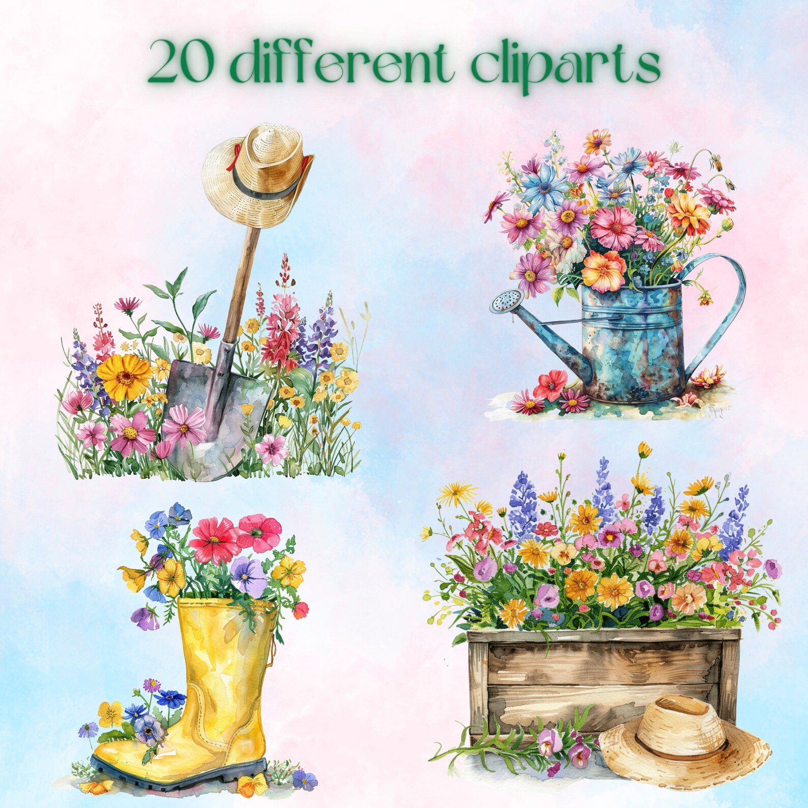 Watercolor Gardening Clipart Set, Spring Garden Tools (digital Download ...