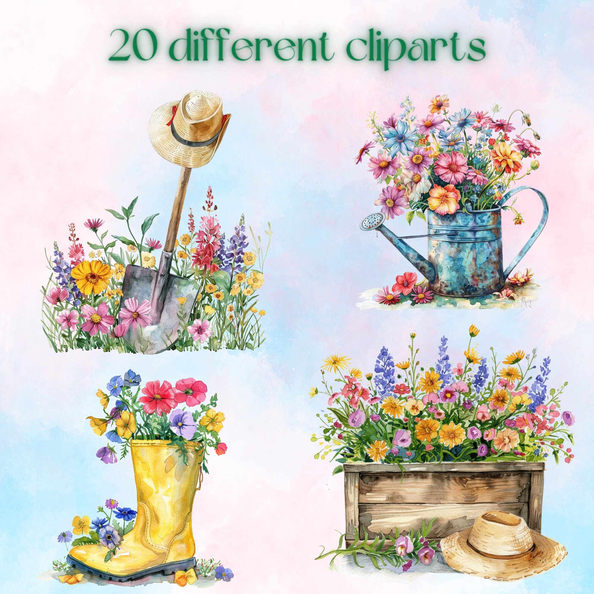 Watercolor Gardening Clipart Set // Spring Garden Watercolor Cliparts ...