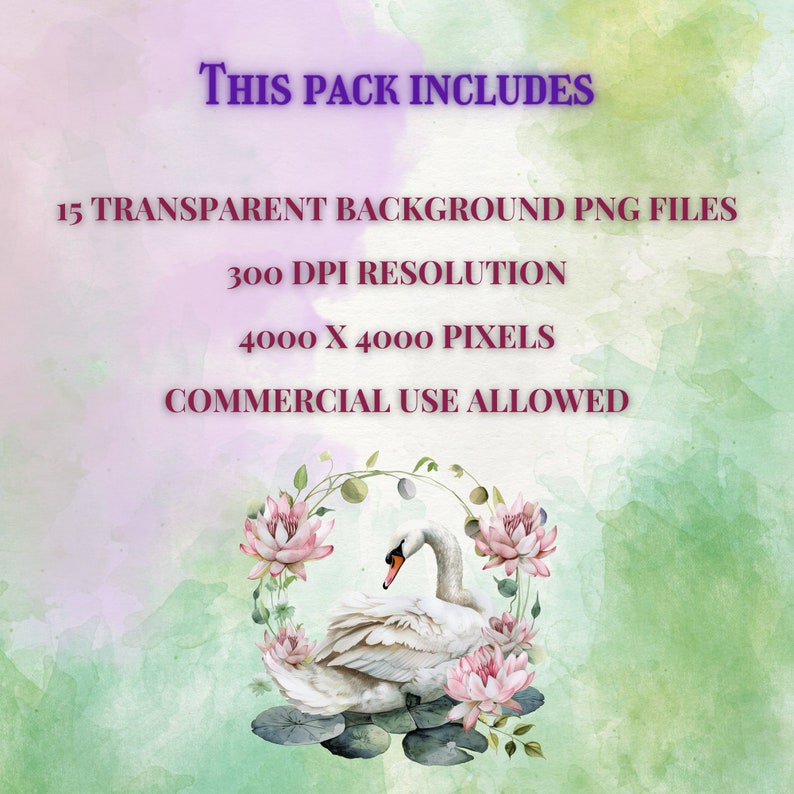 Watercolor Swan Clipart Set // Cute Swan Digital Download // Printable ...