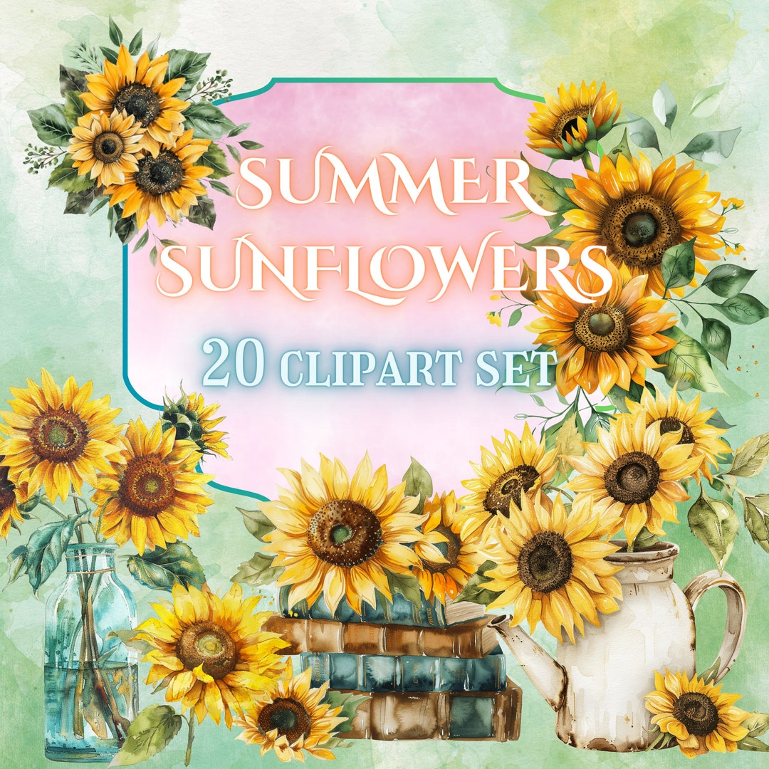 Summer Sunflowers Clipart Set // Watercolor Floral Cliparts ...