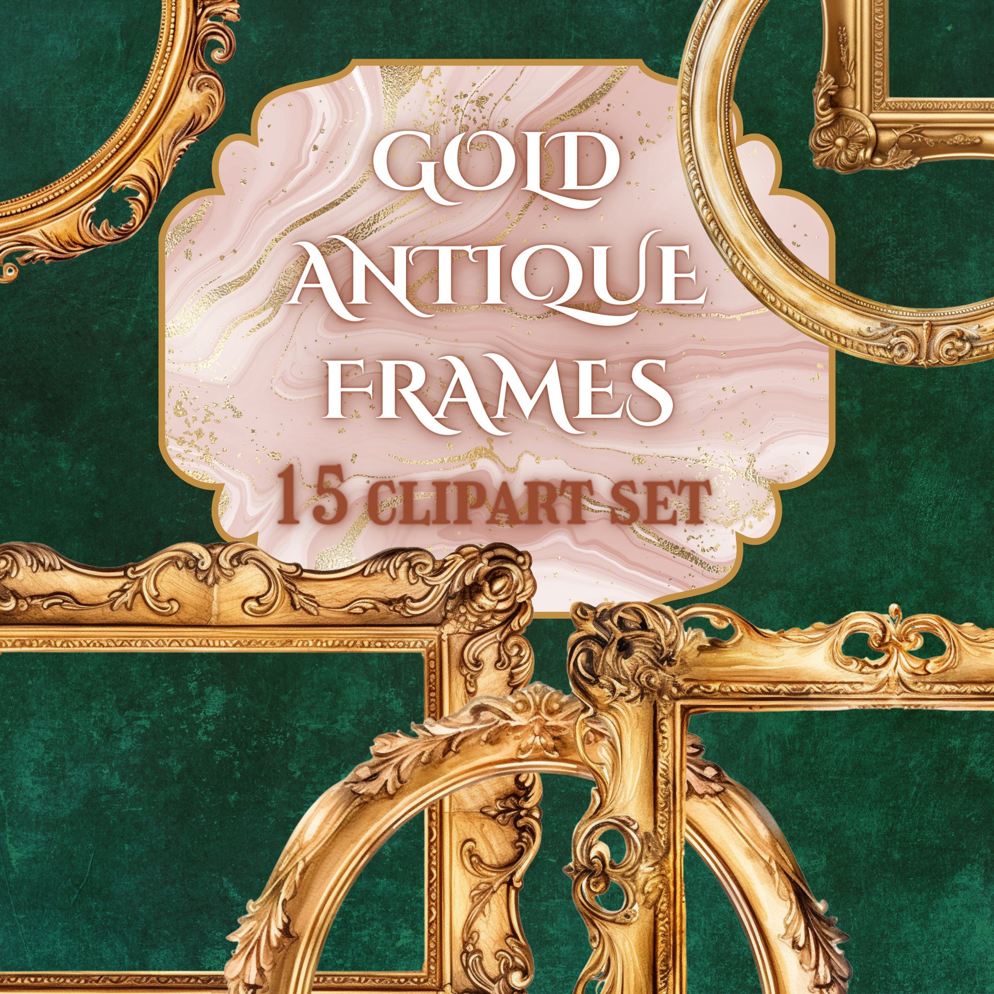 Antique Gold Frames Clipart // Vintage Frames Clipart for Junk Journals ...