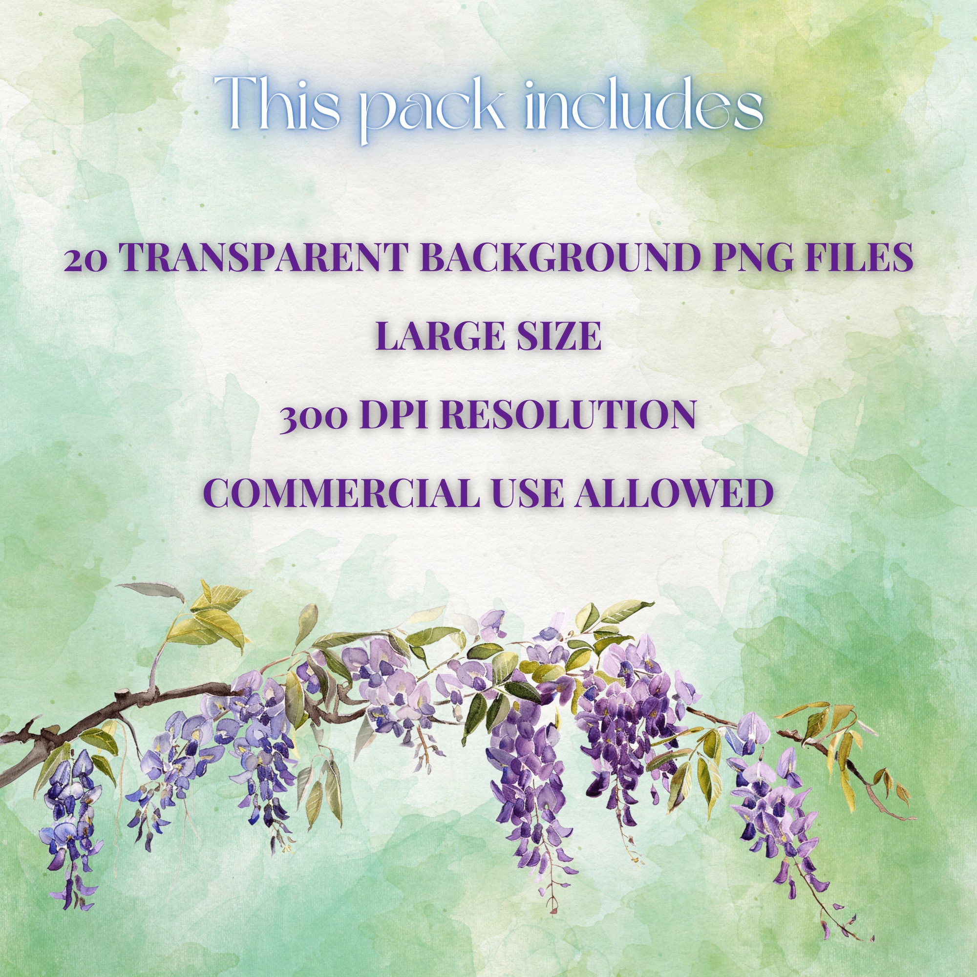 Watercolor Wisteria Clipart Set // Watercolor Wisteria Borders and ...