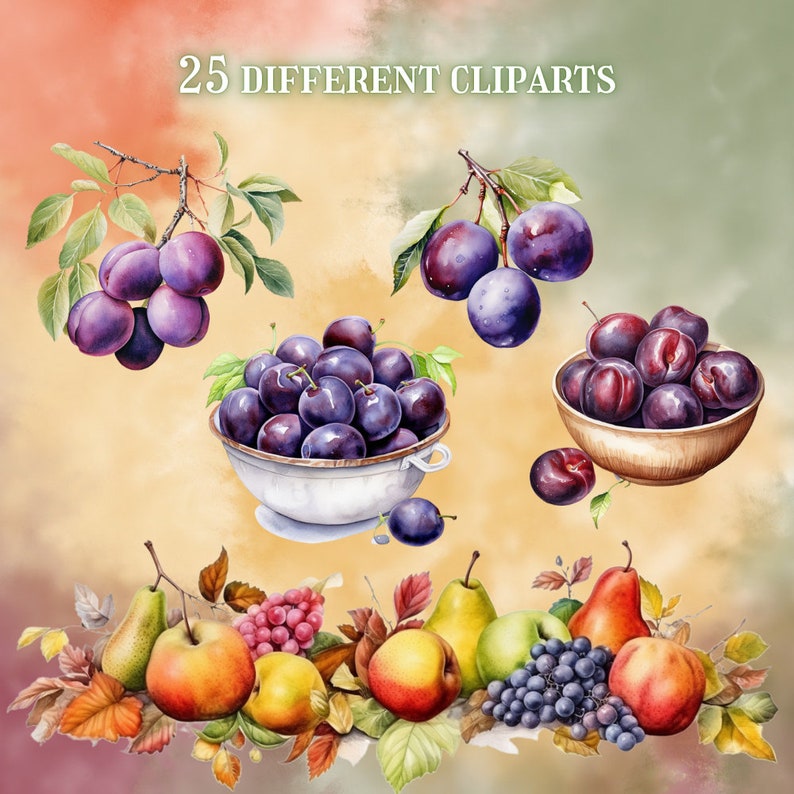 Autumn Orchard Clipart Set // Autumn Fruit Cliparts // Autumn Harvest ...