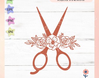 Floral Scissors SVG Flower Hair Stylist Sewing SVG for Cricut ...