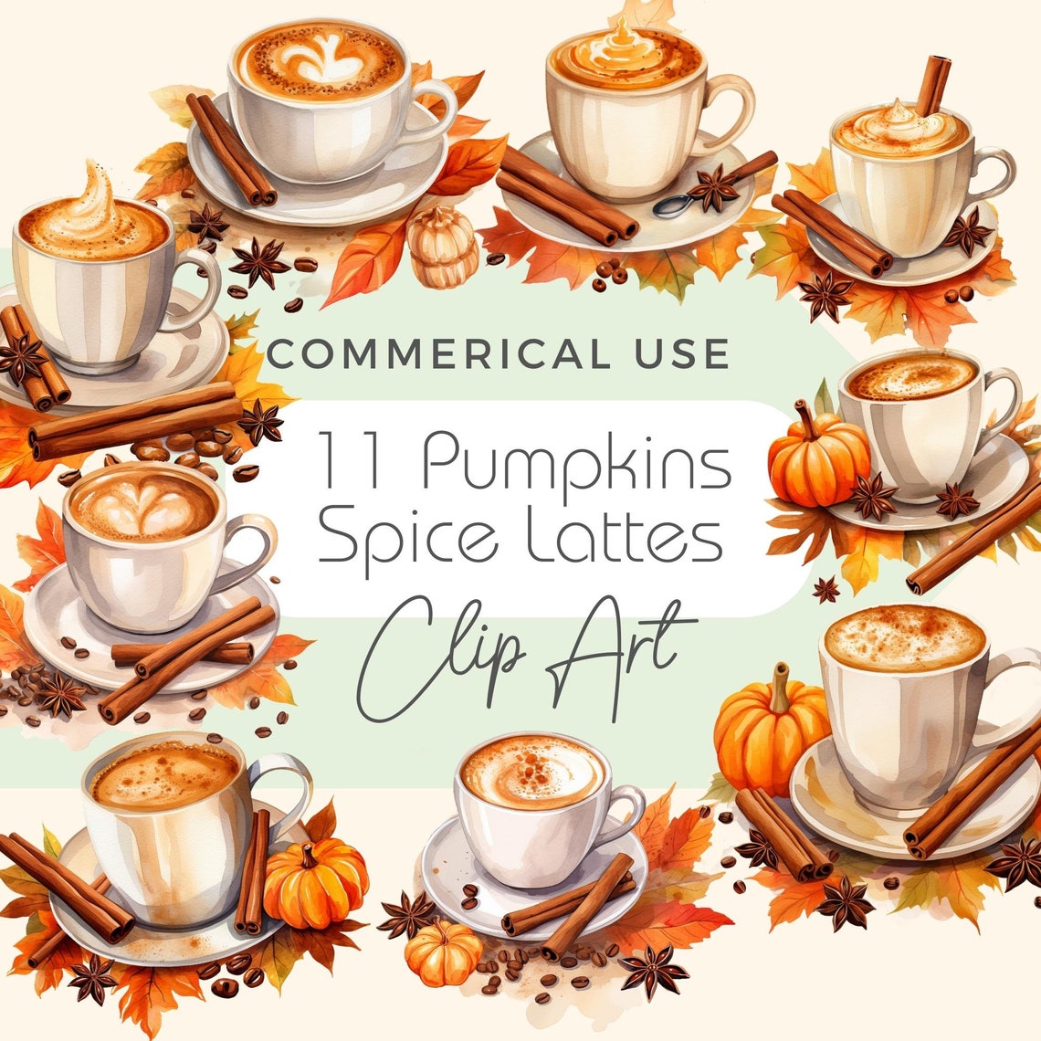 Pumpkin Spice Latte Clipart, Watercolor Pumpkin Clipart, Fall Images ...