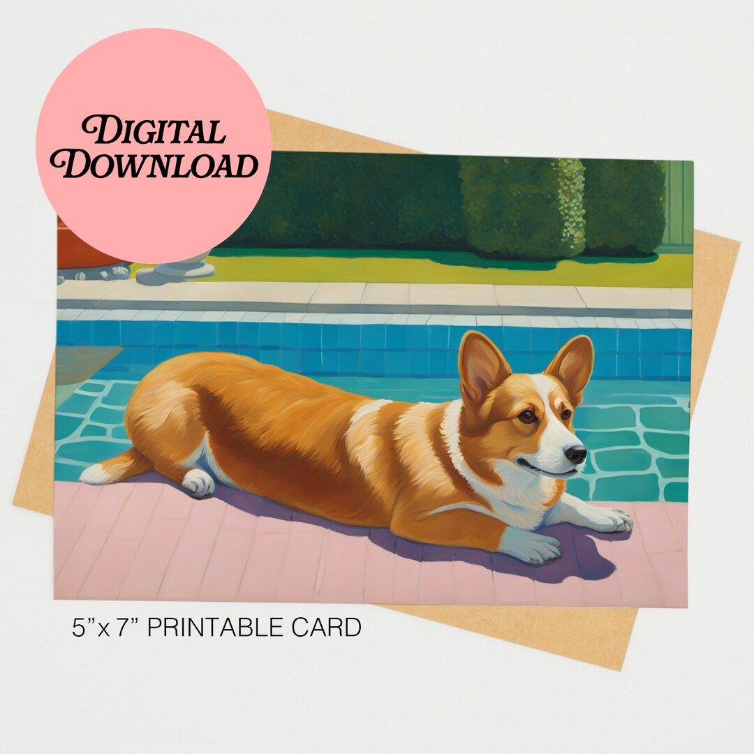 Printable Card With Dog Illustration Corgi Card Dog Birthday - Etsy