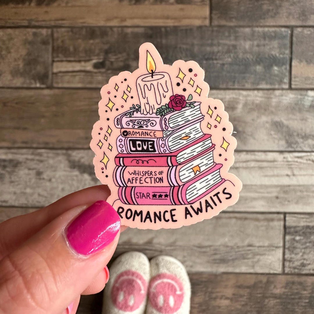 Romance Awaits Book Stack Waterproof Sticker for Kindle Cases, Laptops ...