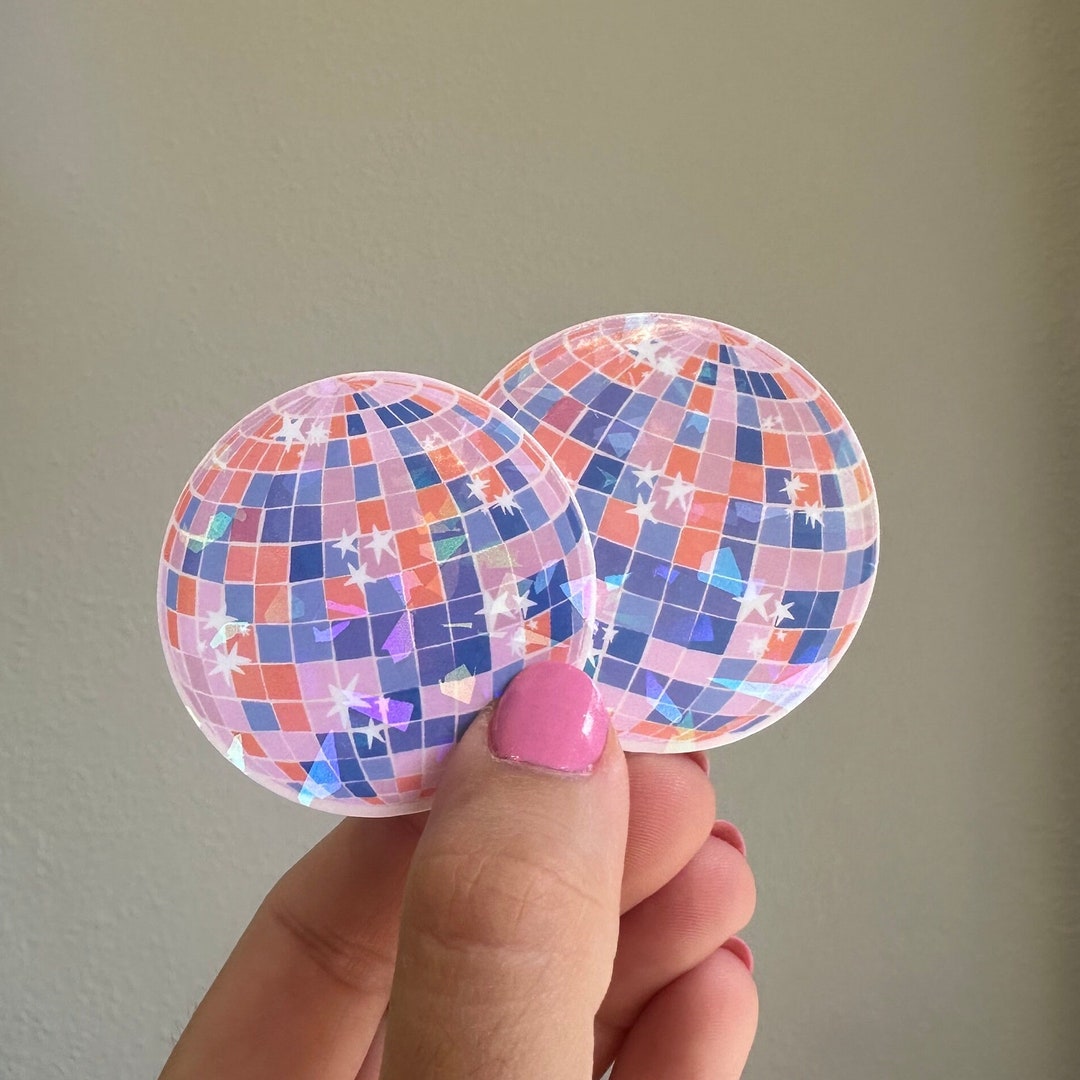 Disco Ball, Mirror Ball, Hand Drawn Holographic Sticker Waterproof ...