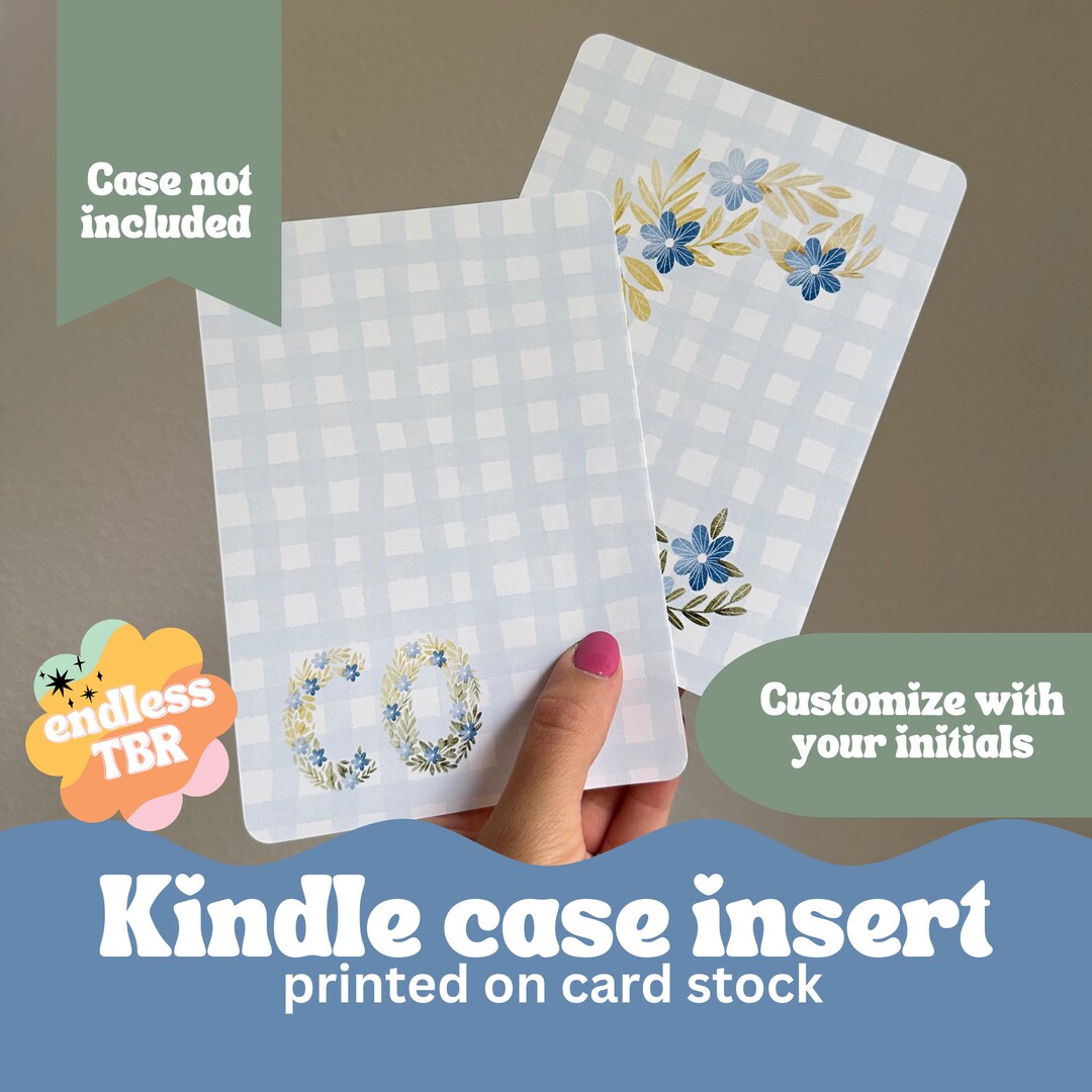Kindle Case Inserts- Blue Floral Letter on Plaid- Printed Inserts for ...