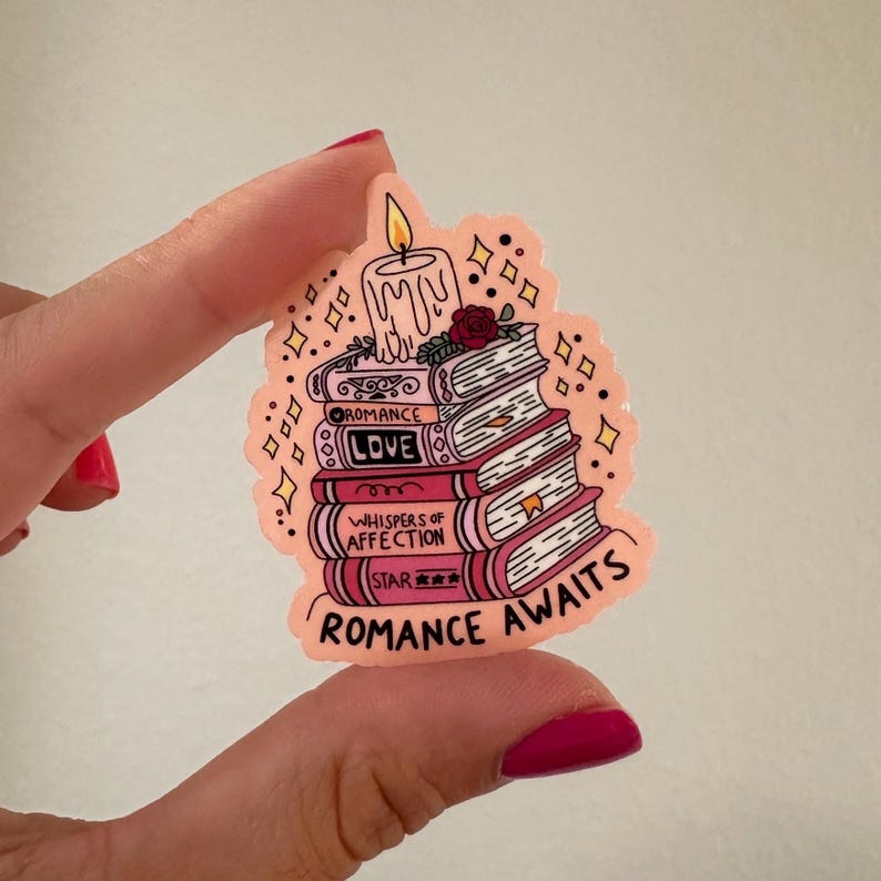 Romance Awaits Book Stack Waterproof Sticker for Kindle Cases, Laptops ...