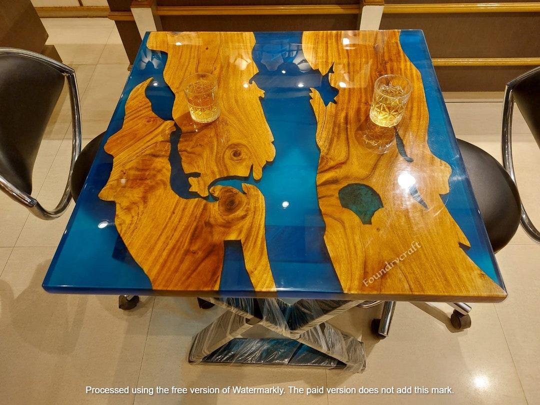 Acacia Wood Epoxy Office Desk Natural Blue Epoxy Center Table Epoxy ...