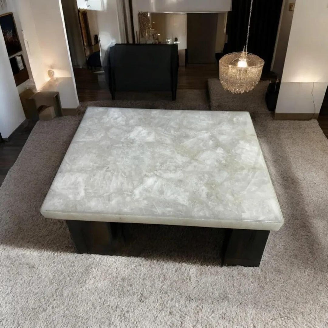 White Quartz Tabletop: Handmade Agate Dining Table (customizable Shape ...