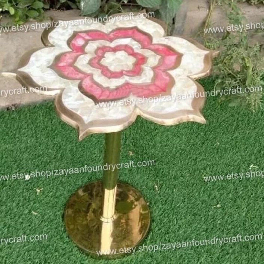 Mother of Pearl Table, Rose Quartz Tabletop, Gemstone Side Table, Gemstone Furniture, Gemstone ...