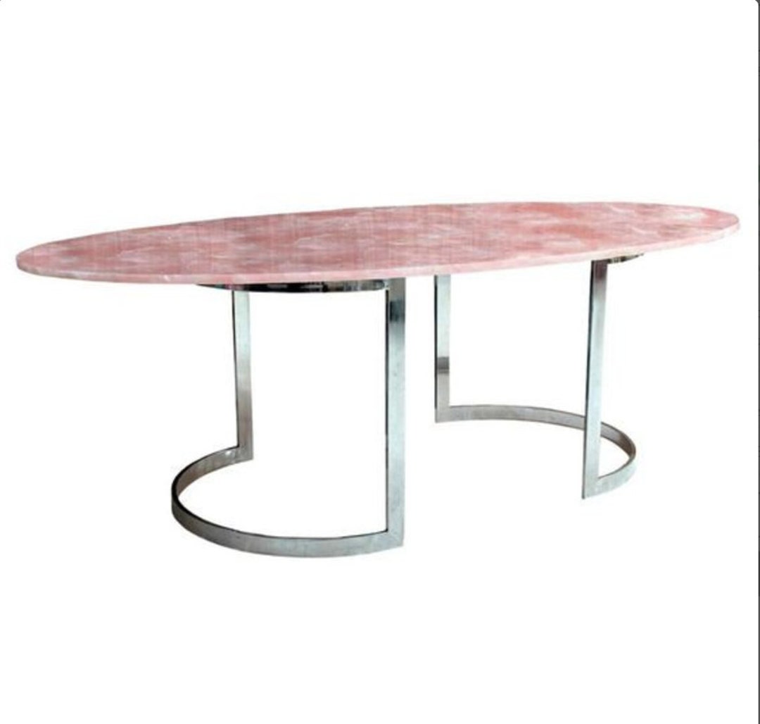 Oval Shape Pink Rose Quartz Dining Table / Rose Quartz Vanity Top ...