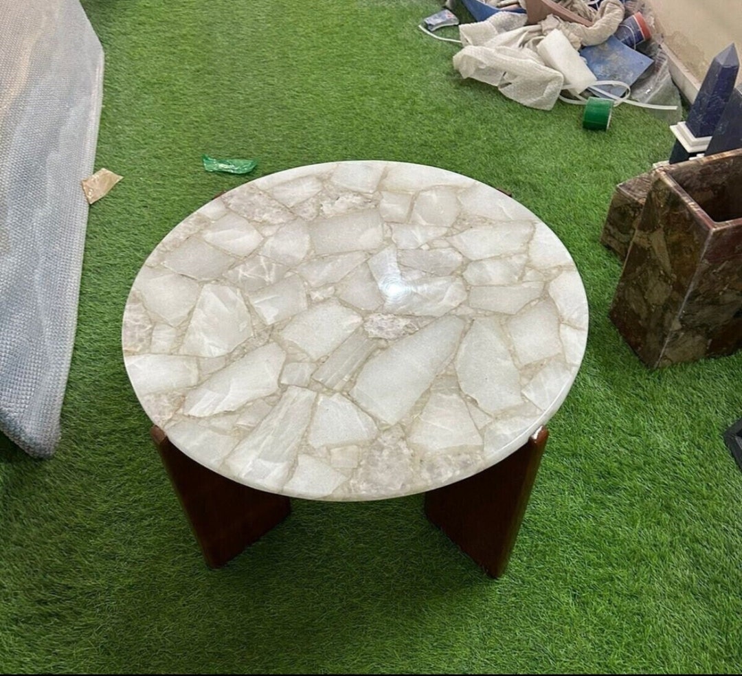 White Quartz Round Center Table Top, Natural Quartz Table Top , Quartz ...