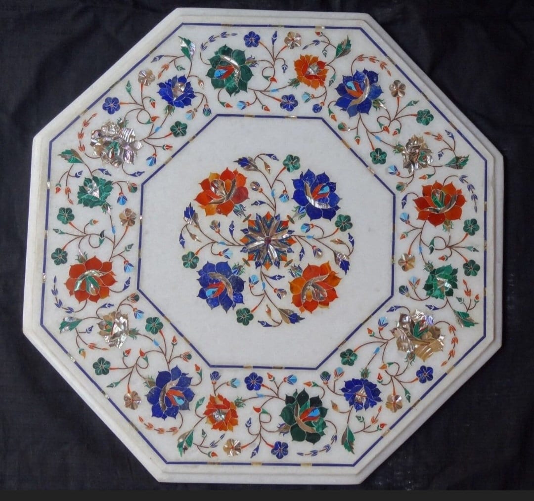 18 X 18 Marble Corner Side Inlay Table Top Semi Precious Stones ...