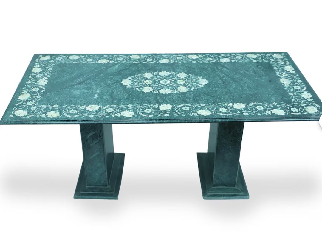 Handmade Green Marble Inlay Coffee Table: Mughal Era Accent Table - Etsy