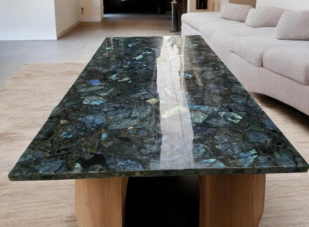 Rectangle Labradorite Stone Dining Table Top: Handmade Luxury Furniture ...