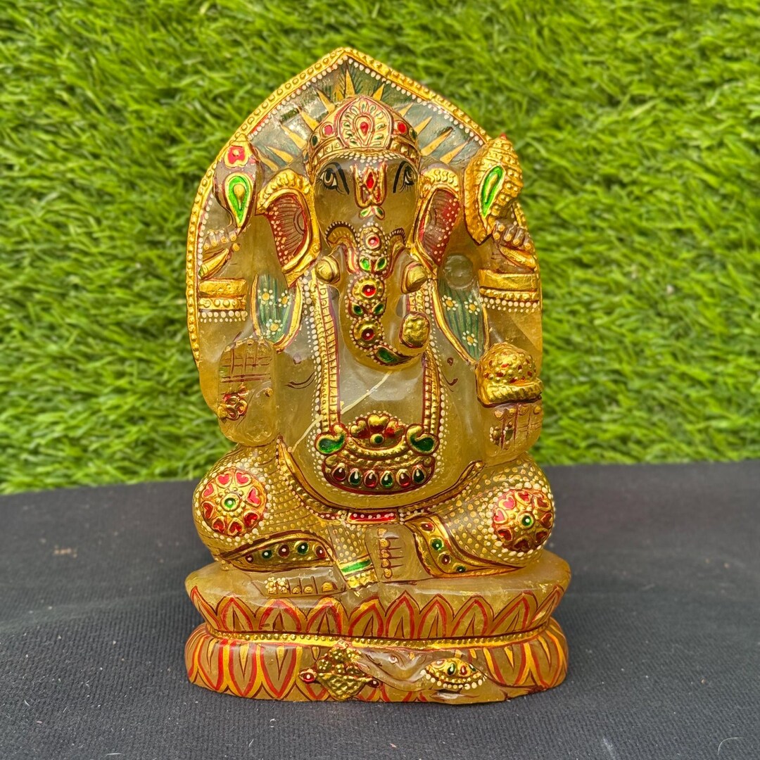 Ganesha Statue, Lord Ganesha Idol in Yellow Jade, Natural Aventurine ...
