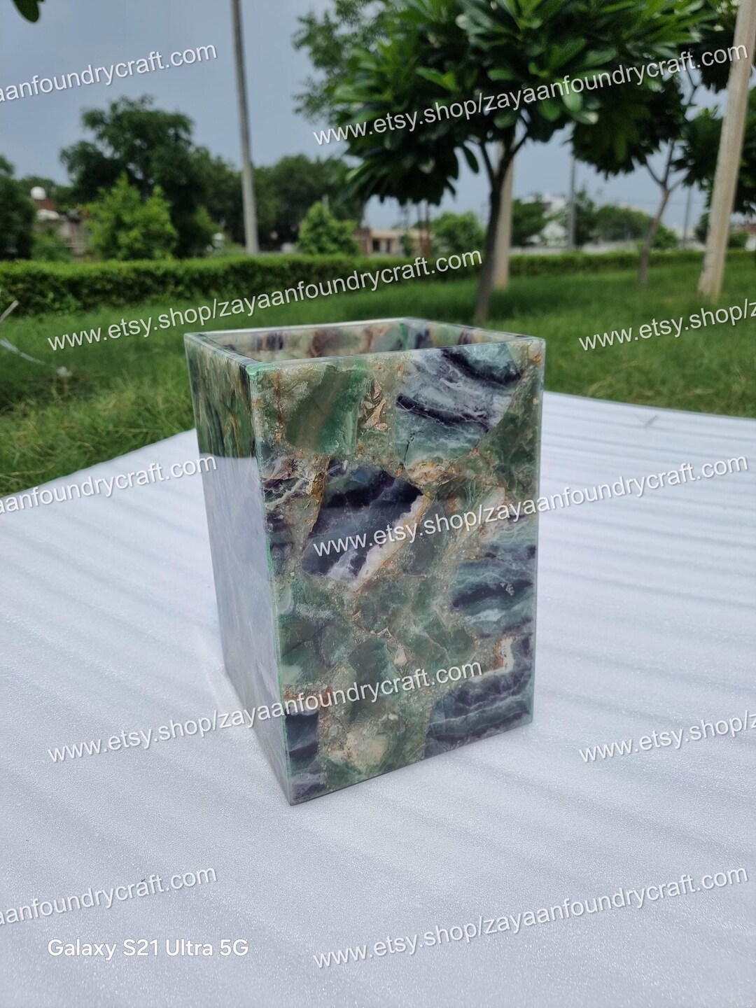 Fluorite Stone Trash Can Bathroom: Handmade Luxury Vanity Decor - Etsy