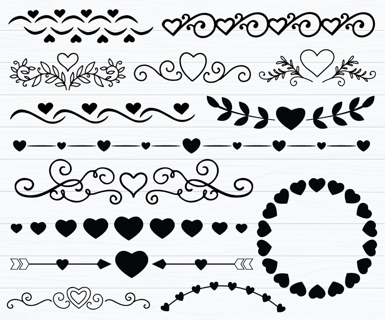 Heart Border Svg Bundle, Heart Wreath Svg, Heart Text Divider Svg ...