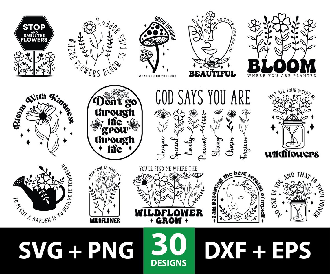Flower Quotes Svg Bundle, Floral Motivational Quotes Svg, Positive ...
