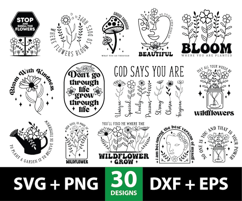 Flower Quotes Svg Bundle, Floral Motivational Quotes Svg, Positive ...