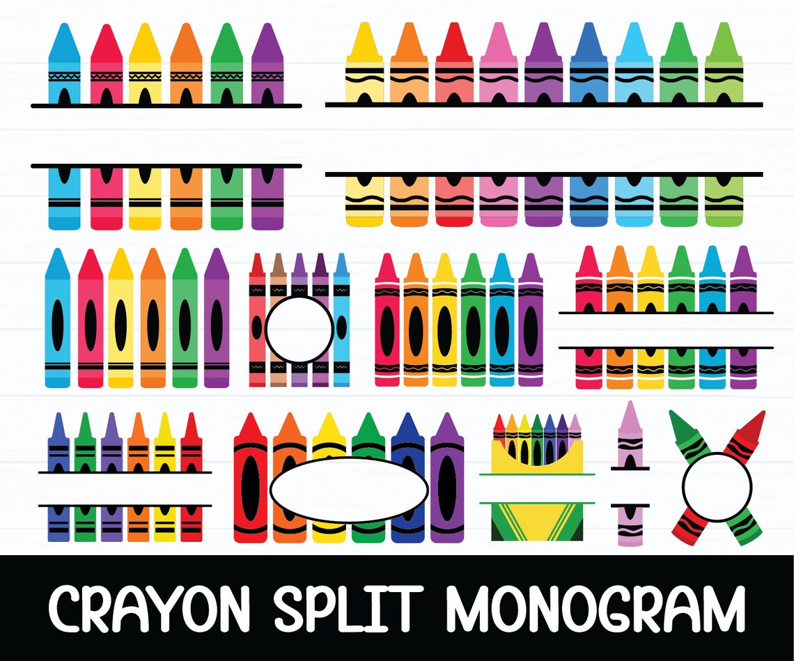 Crayon Monogram Svg Bundle, Crayon Wrapper Svg, Crayon Set Svg, Teacher ...