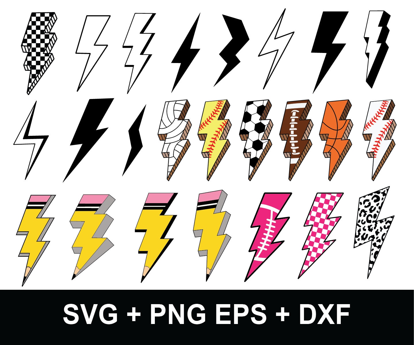 Lightning Svg Bundle, Lightning Bolt Svg Bndle, Lightning Silhouette ...