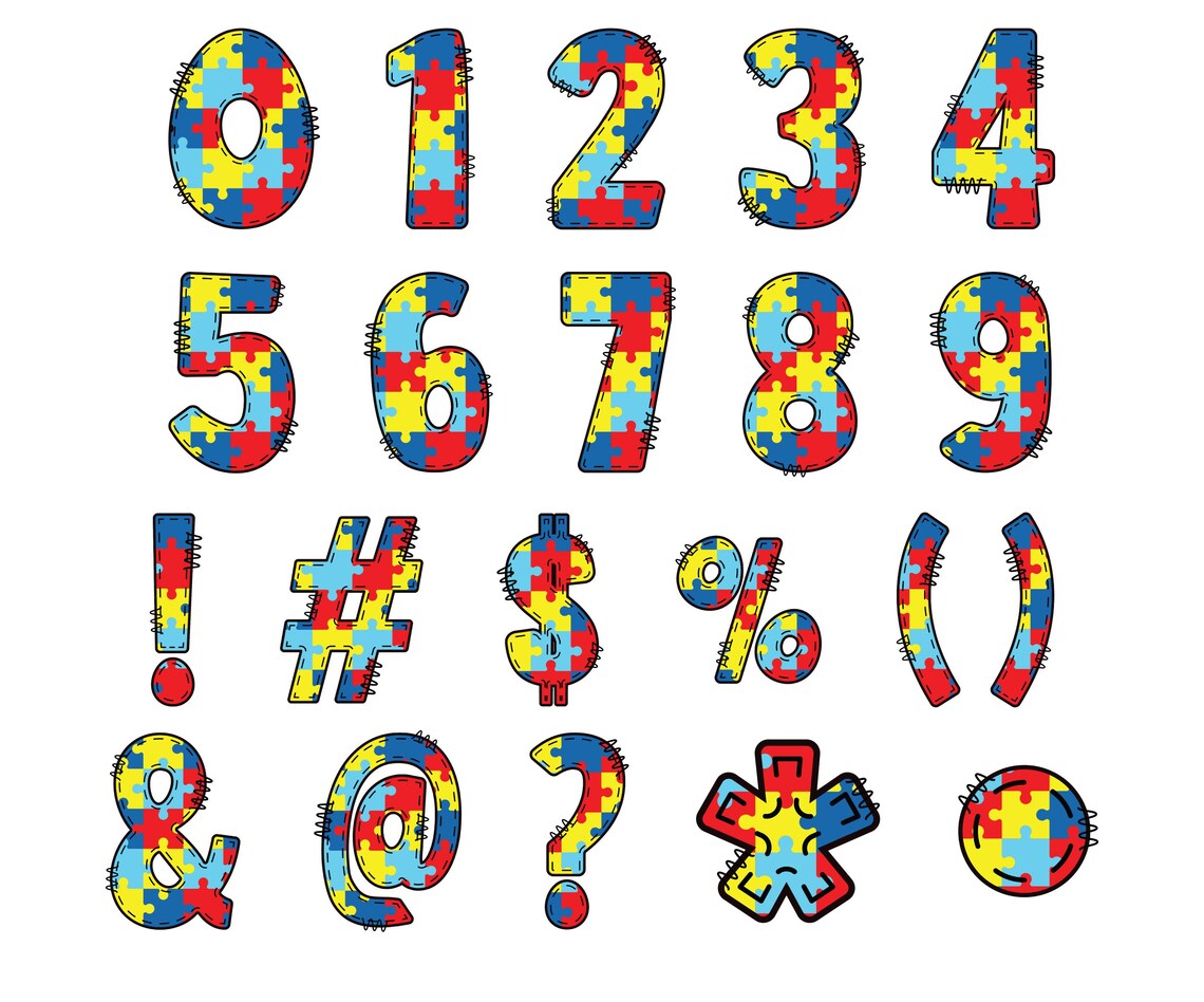 Autism Font Svg/png, Autism Alphabets and Numbers Png, Autism Number ...