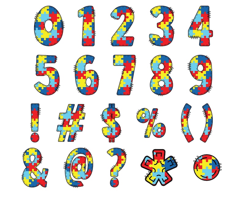 Autism Font Svg/png, Autism Alphabets and Numbers Png, Autism Number ...