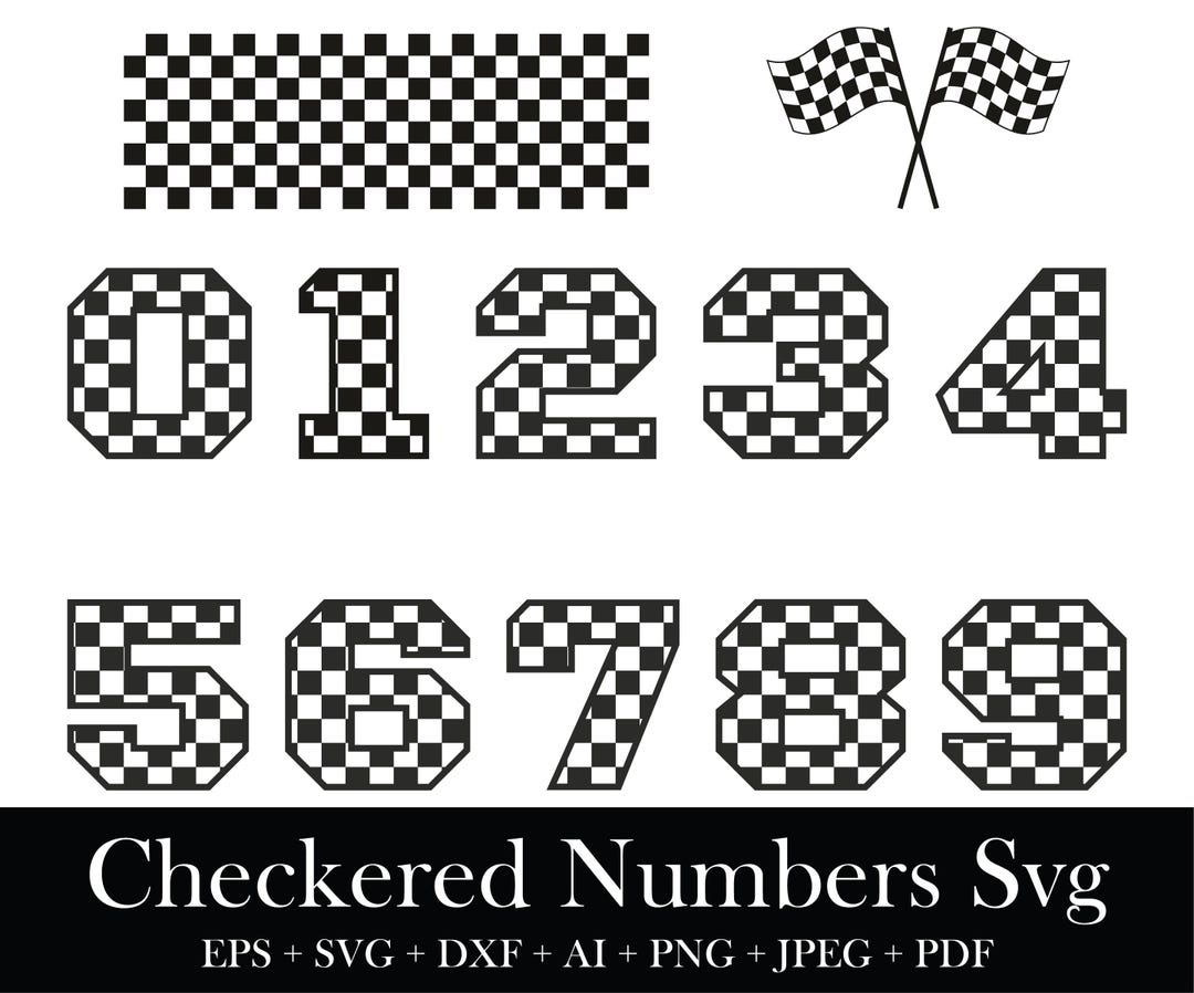 Checkered Number Svg, Chekered Flag Svg, Number Svg Bundle, Racing ...