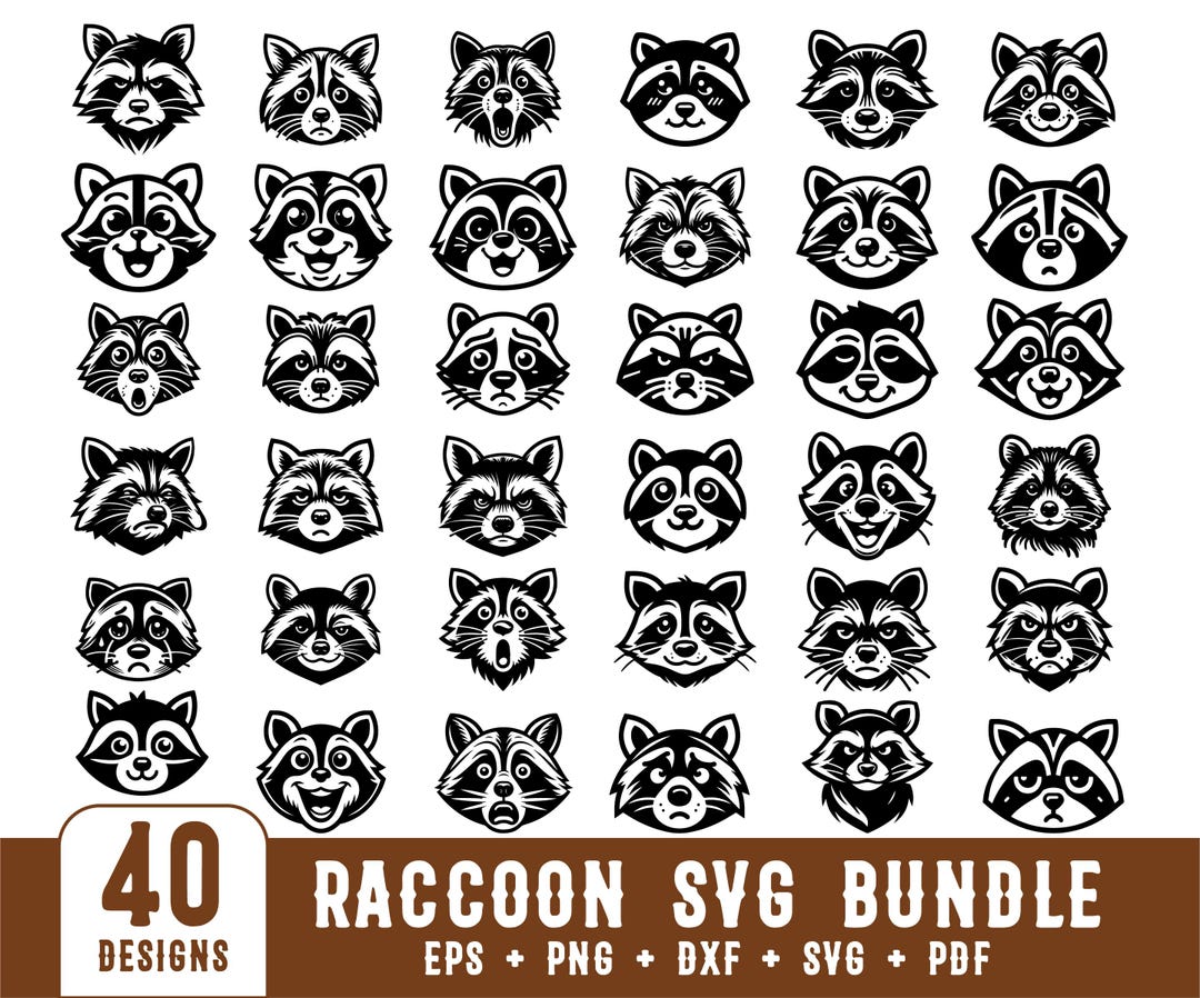 Raccoon Svg Bundle, Raccoon Face Svg, Raccoon Silhouette, Raccoon ...