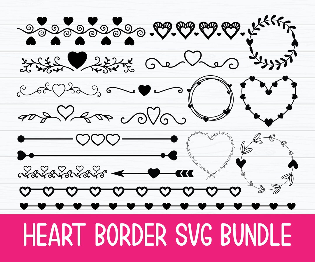 Heart Border Svg Bundle, Heart Wreath Svg, Heart Text Divider Svg ...
