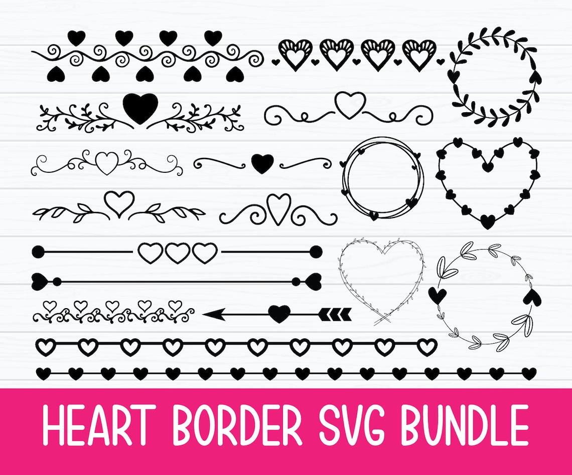 Heart Border Svg Bundle, Heart Wreath Svg, Heart Text Divider Svg ...