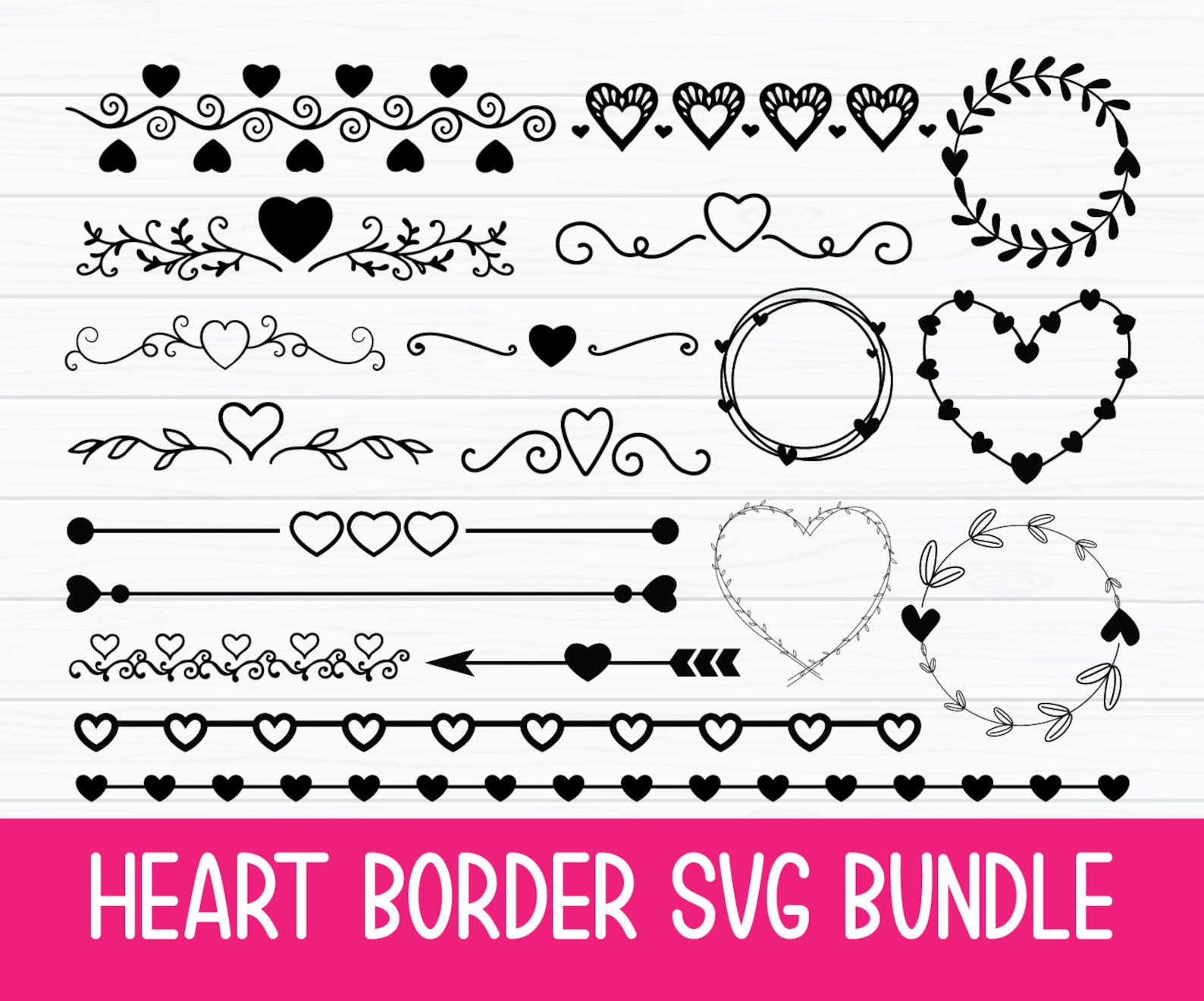 Heart Border Svg Bundle, Heart Wreath Svg, Heart Text Divider Svg ...