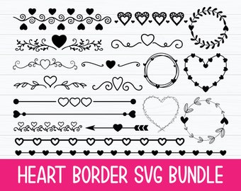 Heart Border Svg Bundle, Heart Svg, Heart Text Divider Svg, Heart ...